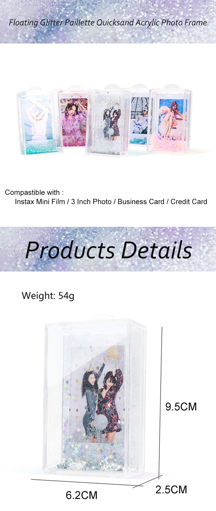 Instax Mini Film photo frames 2x3 inch silver glitter acrylic frames ...